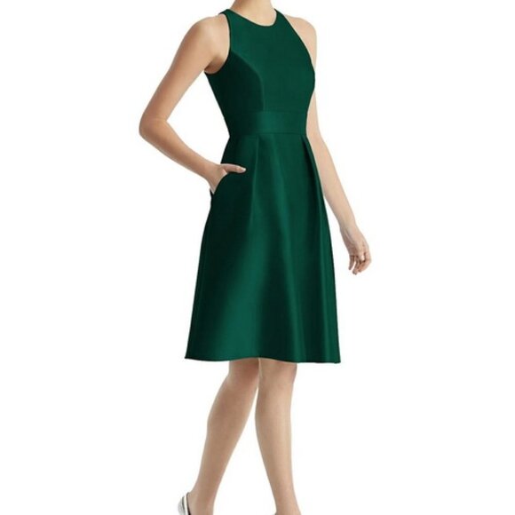 ALFRED SUNG | Dresses | Alfred Sung Hunter Green Jewel Neck Satin ...